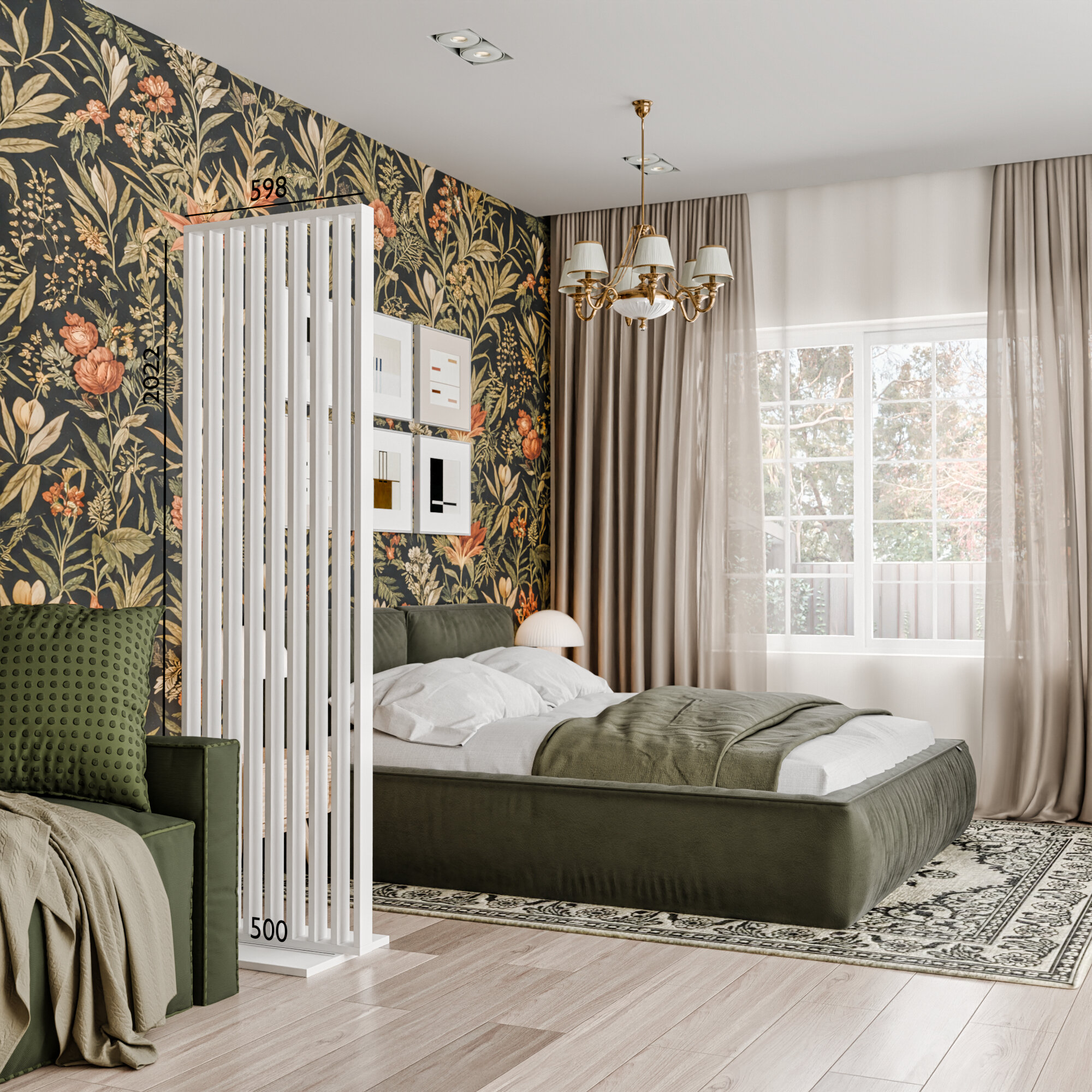 Реечная перегородка ширма для зонирования пространства 598 мм, Белый