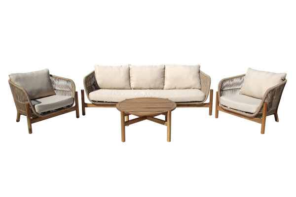 Набор мебели Риччи MAX арт. GS052 бежевый, бежевый 2 уп. (стол+2кресла+диван, бежевый, подушки бежевые) "Garden story"