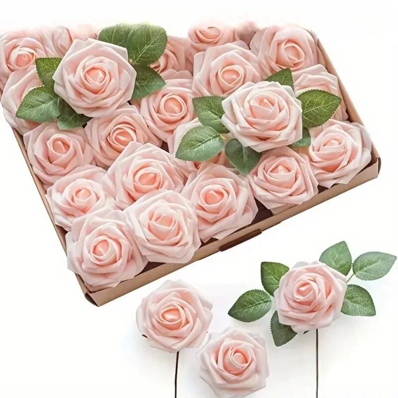 Искусственные розы из пены, 25 штук Розовый, pale pink