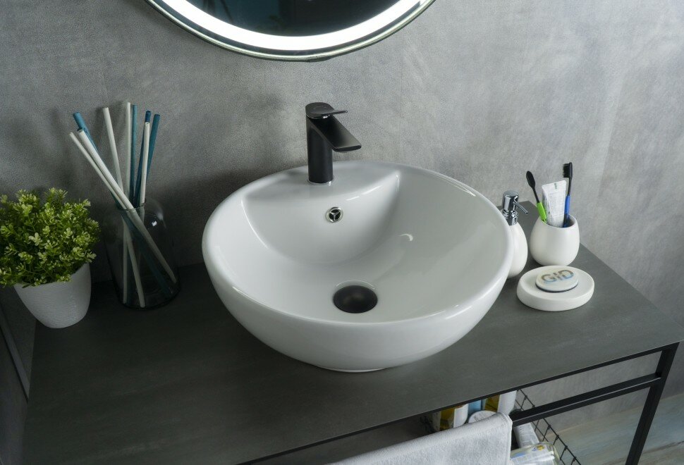 Раковина GID-Ceramic Esfera N9001, накладная, круглая, белая, отверстие под смеситель