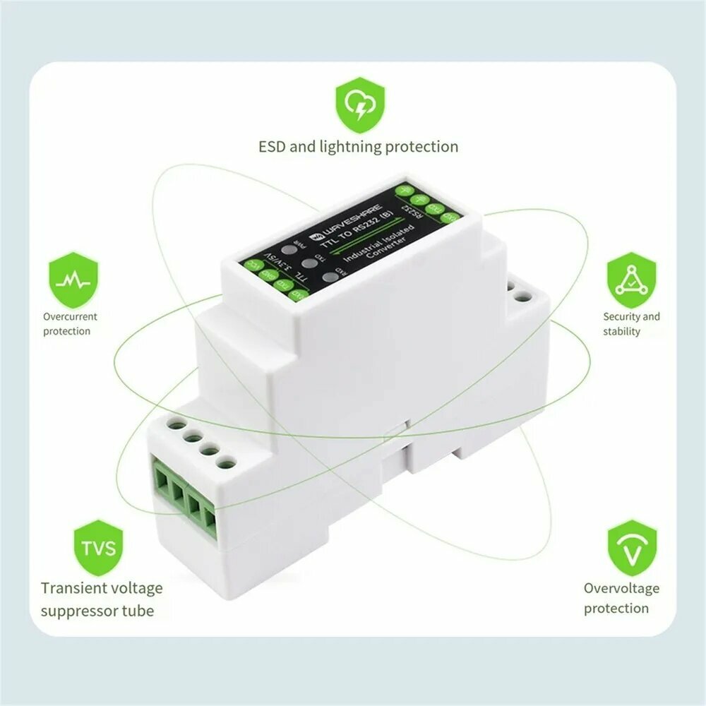 Последовательный преобразователь TTL в RS232 с гальванической развязкой для монтажа на рейку