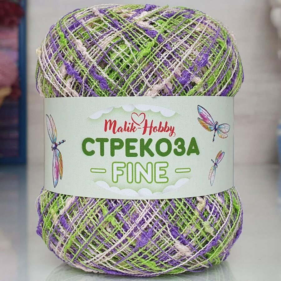 Пряжа M&h стрекоза FINE 164 сирень/салат/пудра (1 моток)