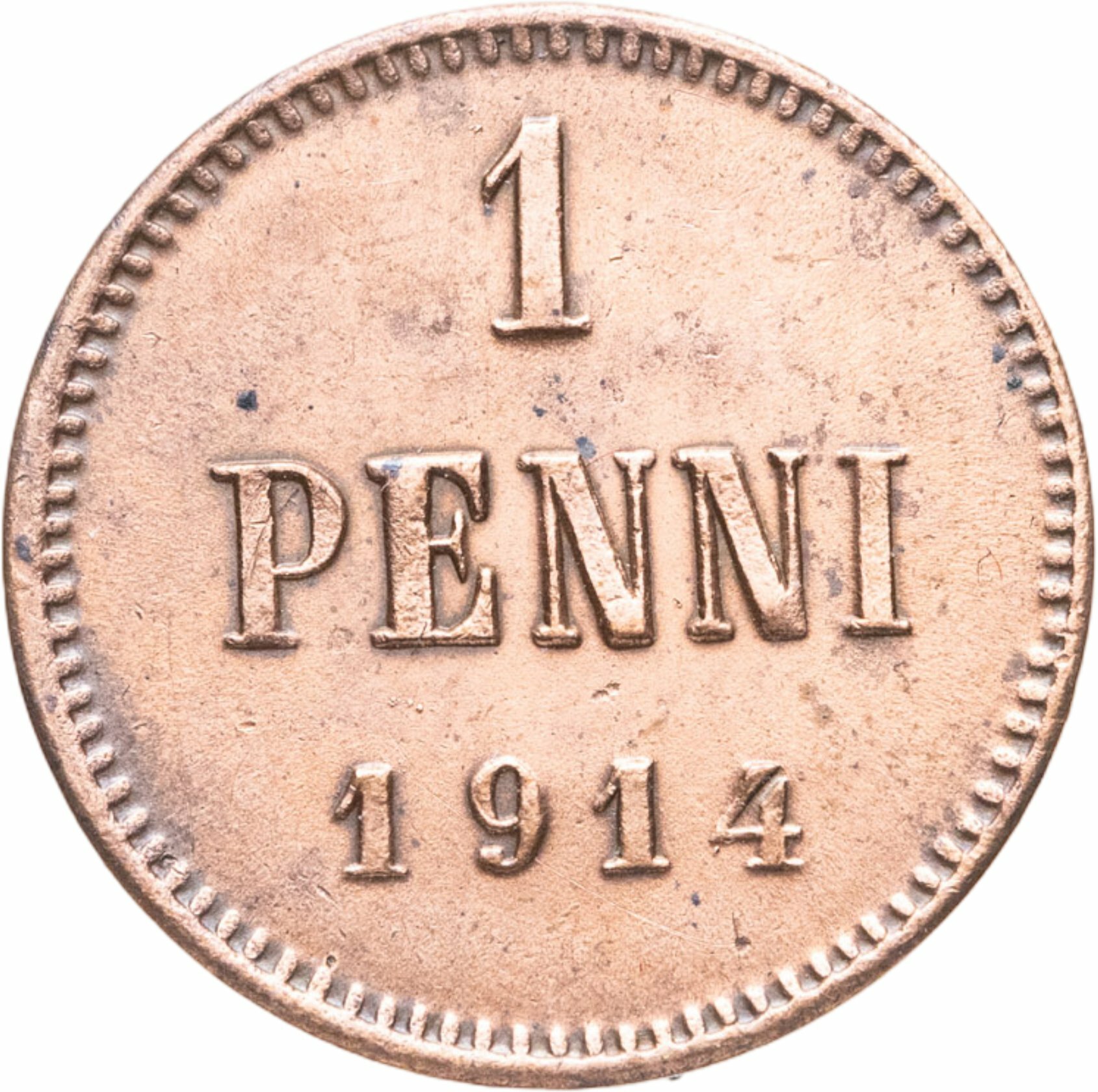 1 пенни penni 1914 Российская Финляндия, Медь, в сохранности XF