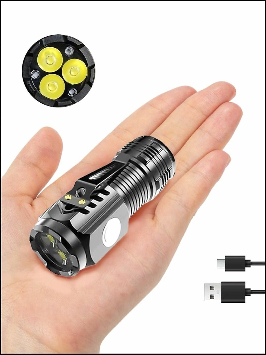 Фонарь-Прожектор, 5 режимов, USB-зарядка, IPX4, черный матовый — фото 1