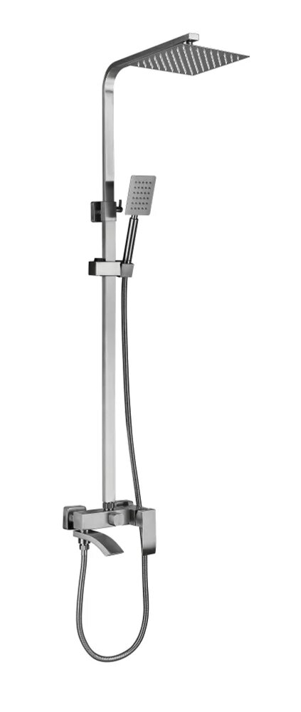 Душевая стойка Fmark FS8645-1 со смесителем, матовая, душевая система с тропическим душем, с изливом, с лейкой, нержавеющая сталь, рычаг сбоку
