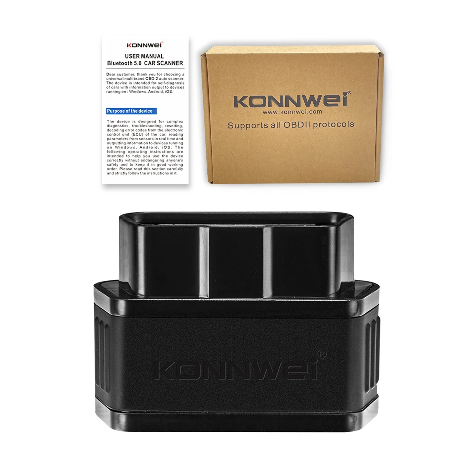 Автосканер KONNWEI KW903 ELM327 v1.5 Bluetooth 5.0 OBD2 для Android/iOS, считыватель кодов OBD 2, автомобильный сканер iCar2 pic18f25k80 (2026)