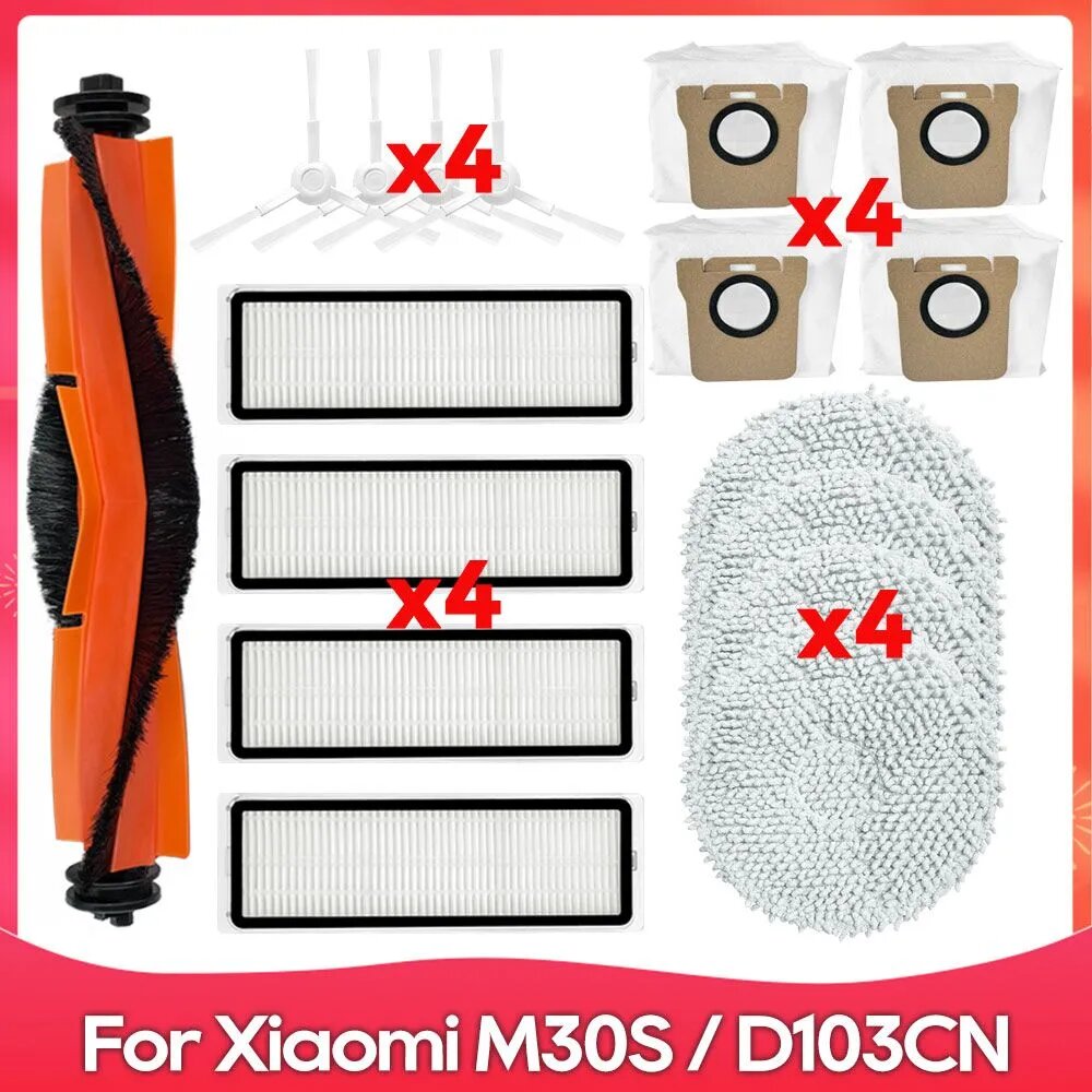Совместимо с роботом-пылесосом Xiami Mijia M30S / D103CN: боковая щетка, гепа-фильтр, тряпка для мопа, пылевой мешок - аксессуары для робота-пылесоса.