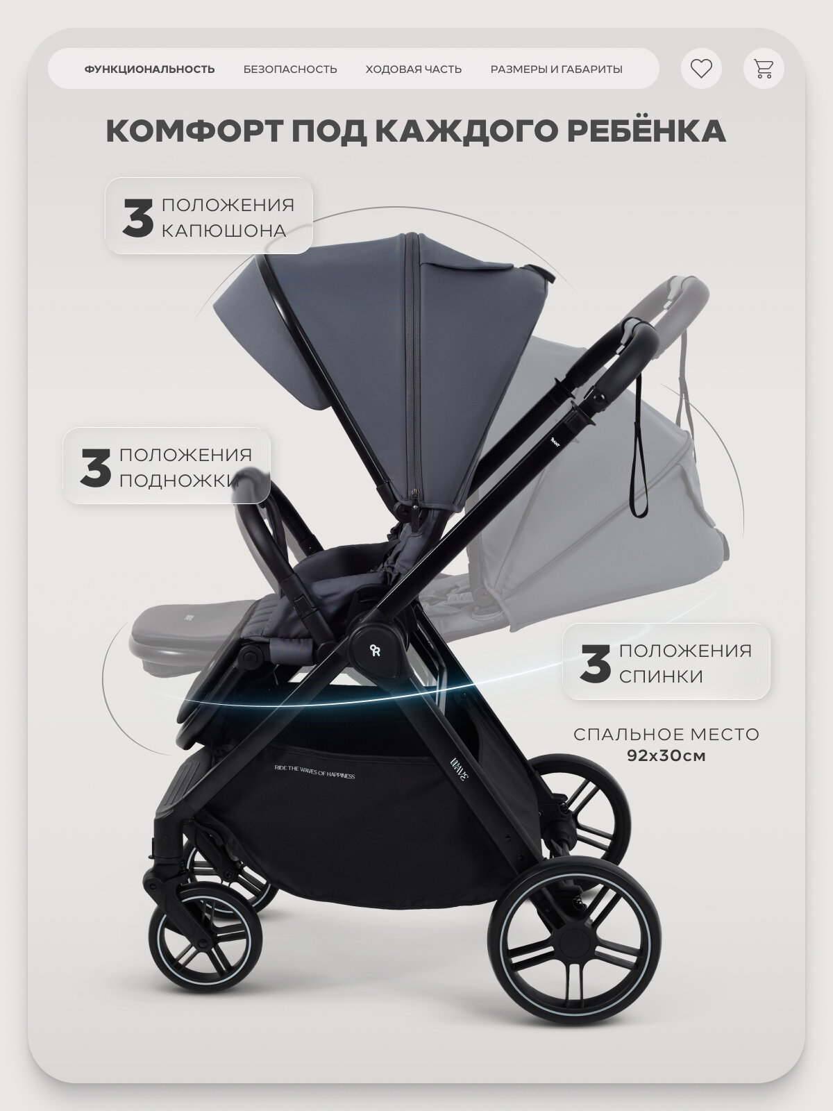 Коляска детская прогулочная Rant basic WAVE RA166 Graphite (графит) — фото 1