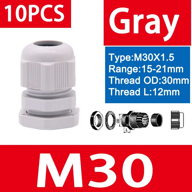 Кабельный ввод M30x1.5, Gray, 10 шт.