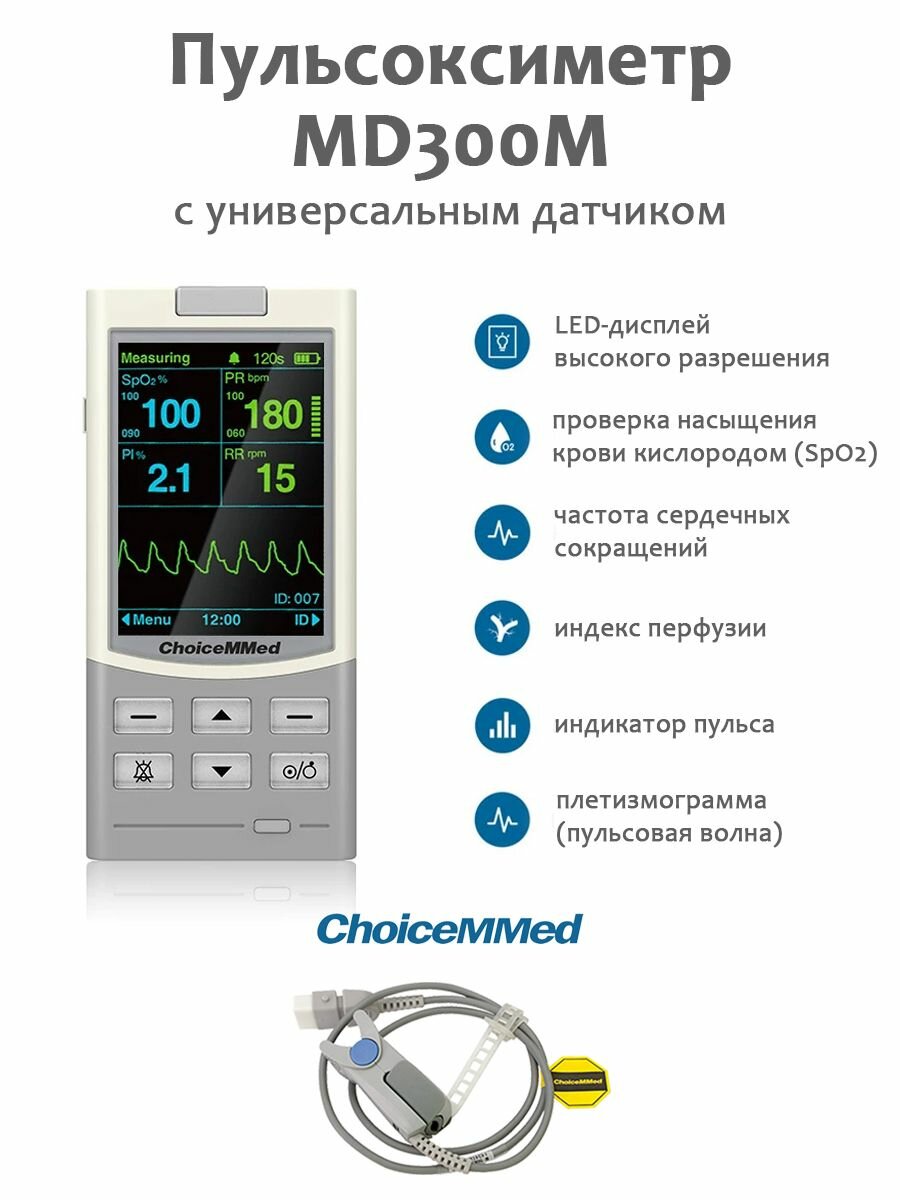 Пульсоксиметр медицинский MD300M с 1 датчиком (взрослый)