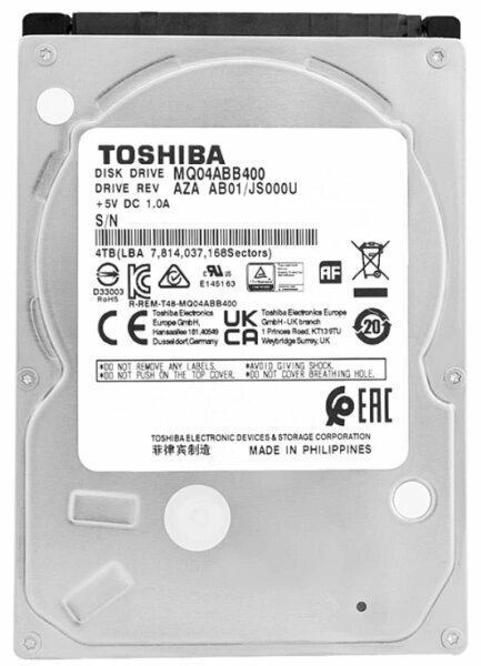 MQ04ABB400R /Жесткий диск HDD Toshiba SATA 4TB 2.5" 6.0 Gbits 5400 rpm 128Mb OFFICIAL RECERTIFIED 1