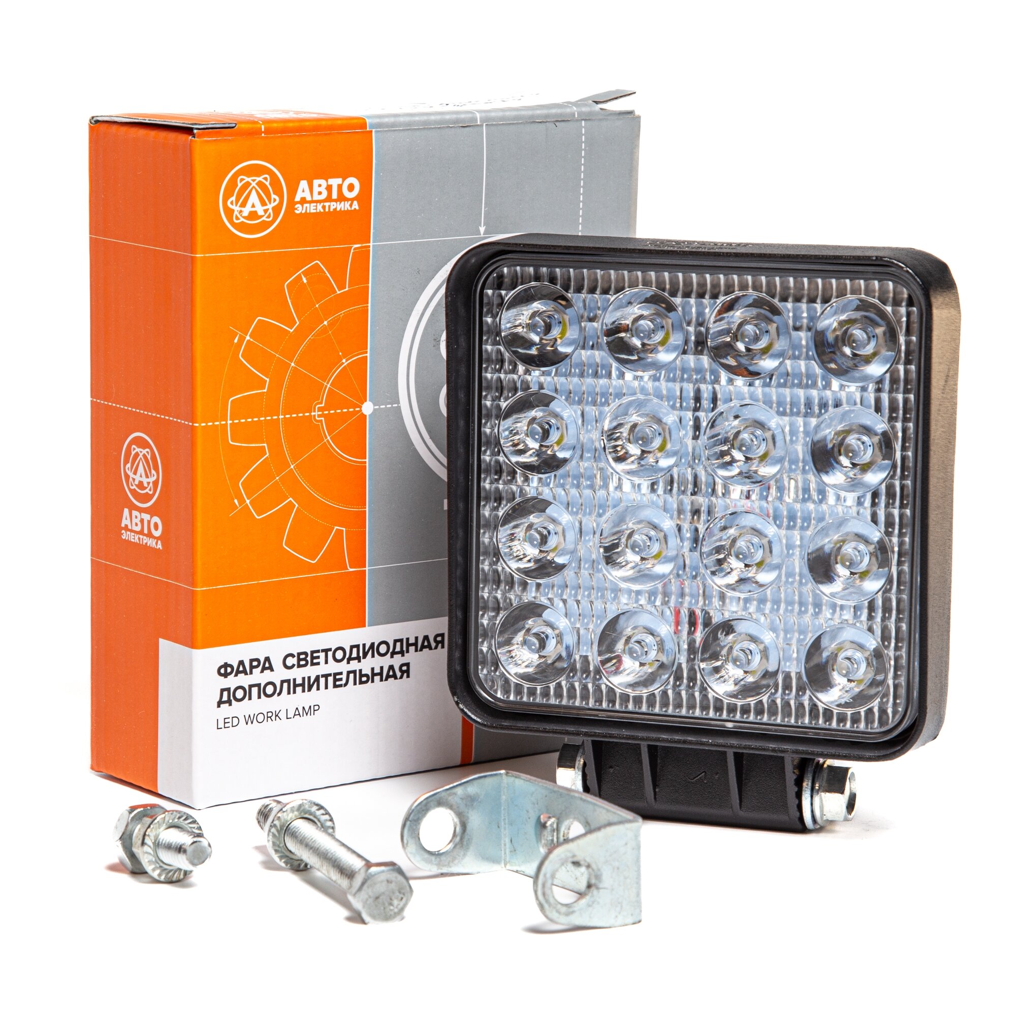 Фара светодиодная дополнительная, 12/24В, 16LED, квадратная, арт. AE48S16LED42HC АвтоЭлектрика