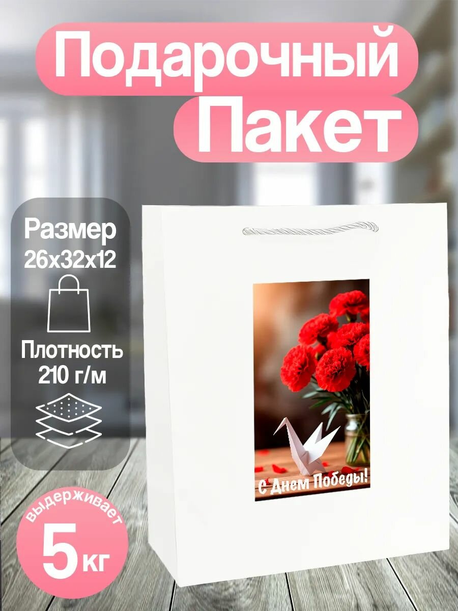 Пакет подарочный на 9 мая День победы, упаковка для подарка, 26х31 см