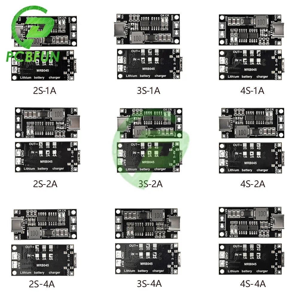 Pcbfun 18650 Type-C Литий-ионное зарядное устройство 2S 1A