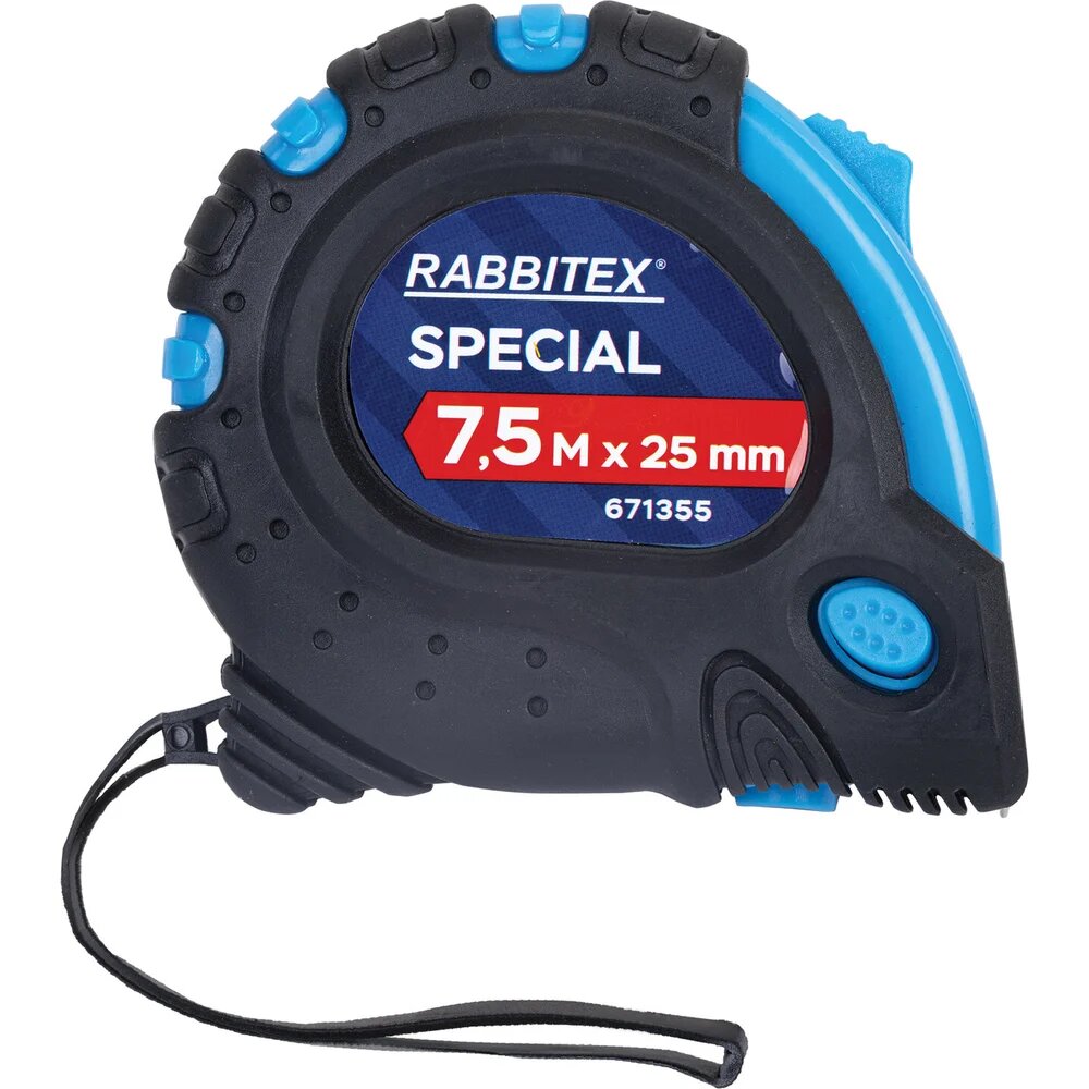 Рулетка измерительная RABBITEX 7,5мх25мм, Special, обрезиненный корпус, 3 механ. фиксации