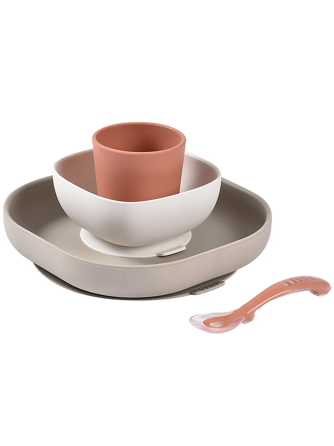 Набор посуды Beaba (Беаба): 2 тарелки, стакан, ложка, силикон COFFRET REPAS терракота (TERRACOTTA)