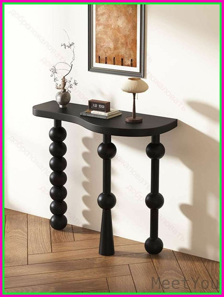 Консольный столик из сосны черный полукруг 80/100/120×35×80 см — для гостиной, прихожей, спальни, французский стиль