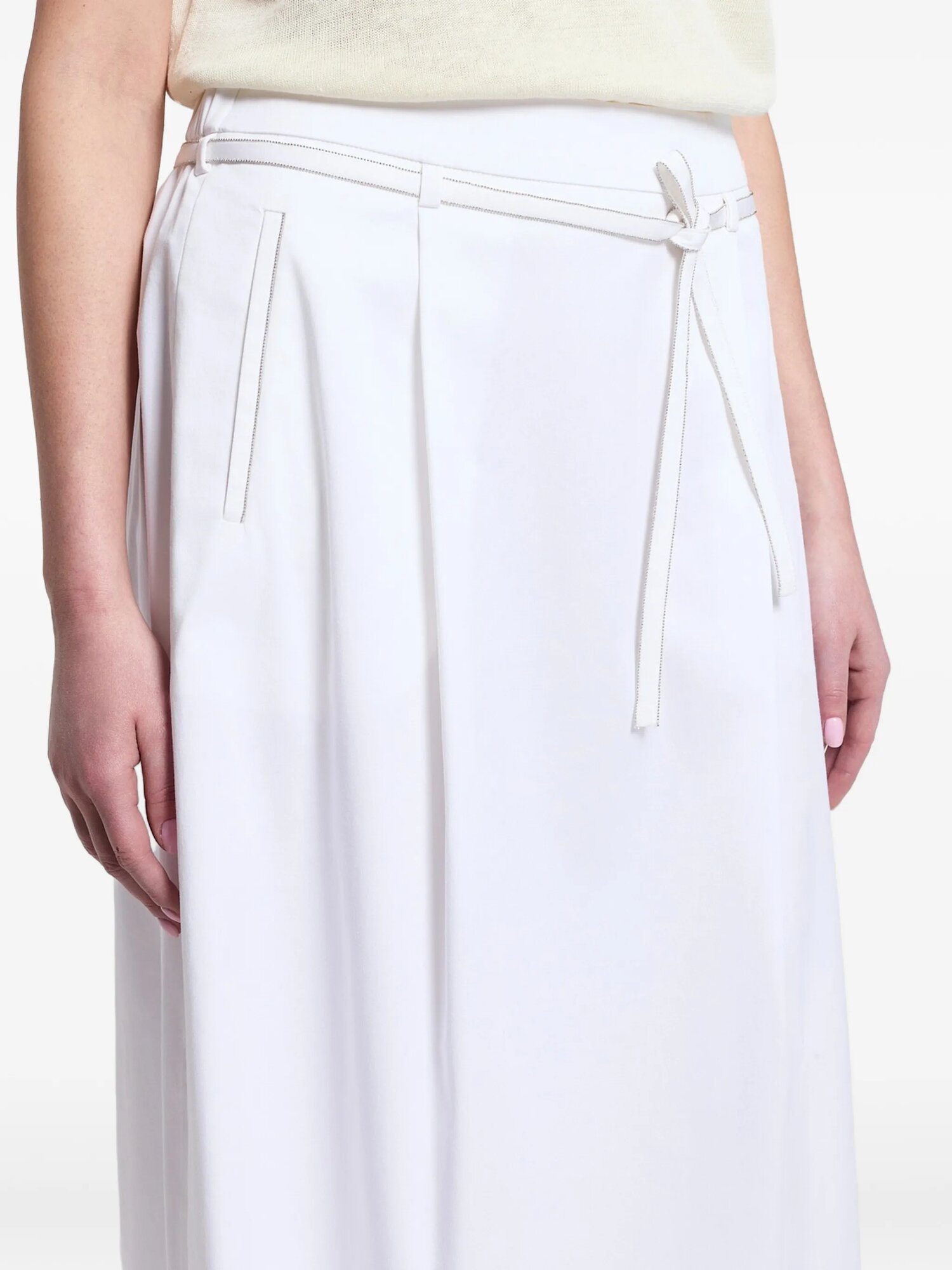Юбка PESERICO Midi belted pleated skirt, размер 48, бежевый/белый — фото 1