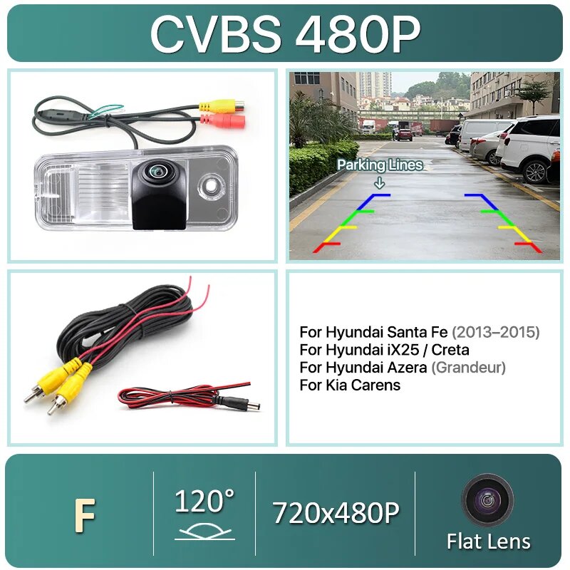 Автомобильная камера заднего вида CVBS 480P 120° Hyundai Santa Fe IX25 Creta Carens Azera