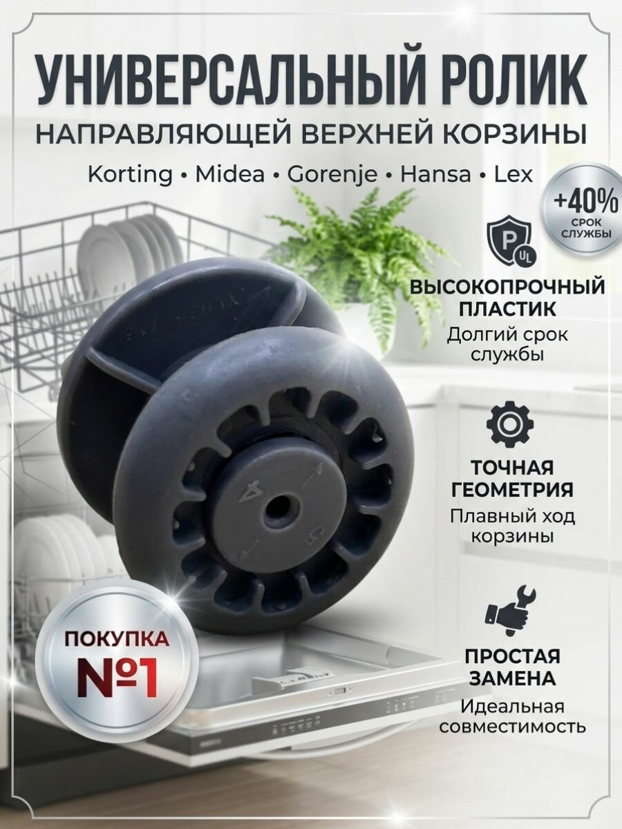 Ролик направляющей верхней корзины посудомоечной машины Korting, Midea, Gorenje, Hansa, Candy, MIDEA