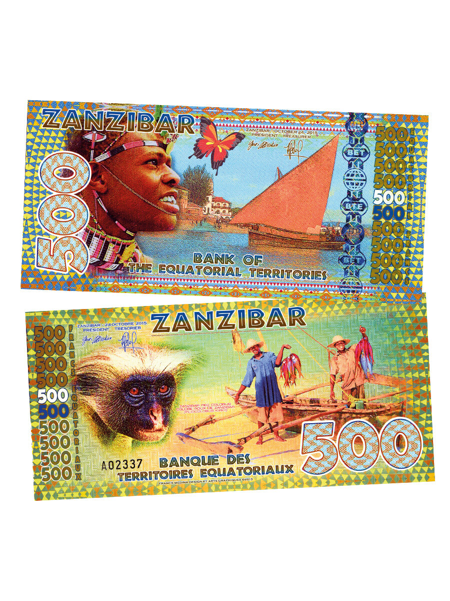 500 экваториальных франков 2015 Zanzibar, фэнтези, сувенирная UNC
