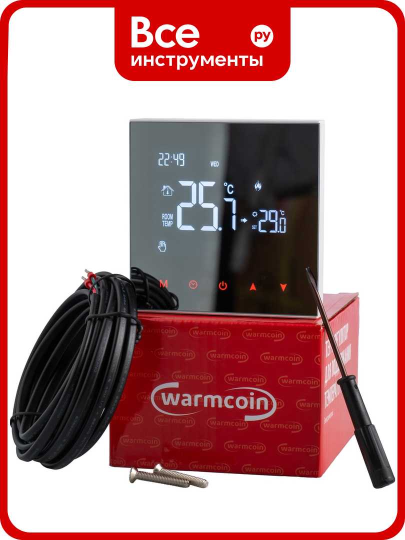 Терморегулятор программируемый Warmcoin W200 Mirror белый W200_белый_зерк