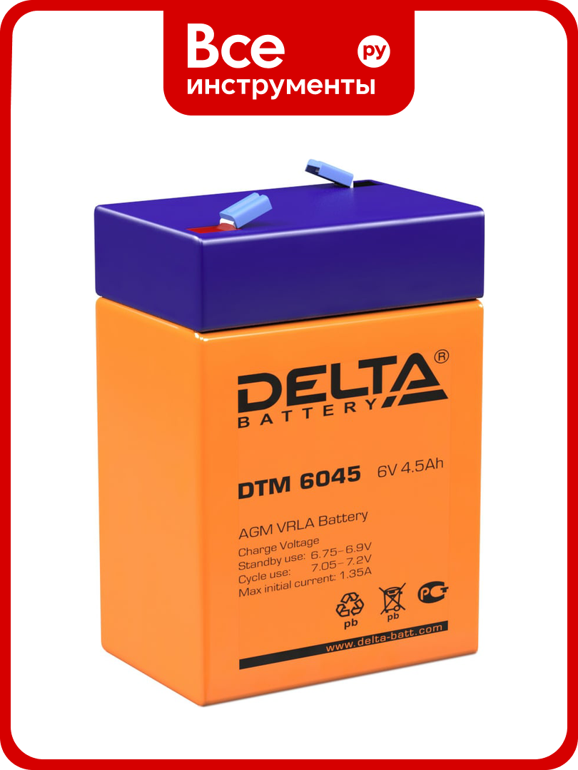 Батарея аккумуляторная Delta DTM 6045, из пластика, медицинском оборудовании прямая полярность технология