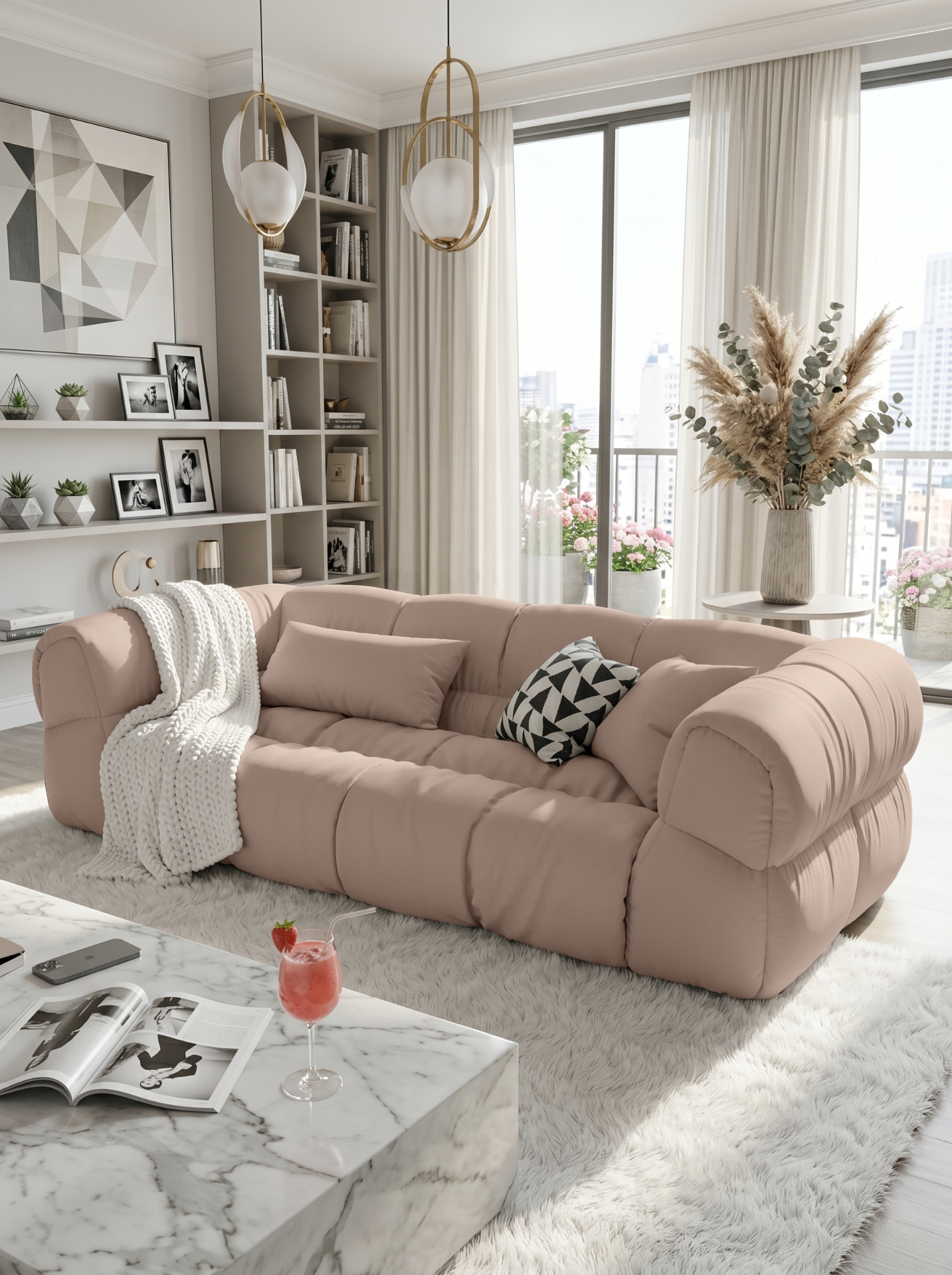 Диван Шелби Velutto 37 NOW 239x105x72 см, розовый Велютто, нераскладной Фиеста