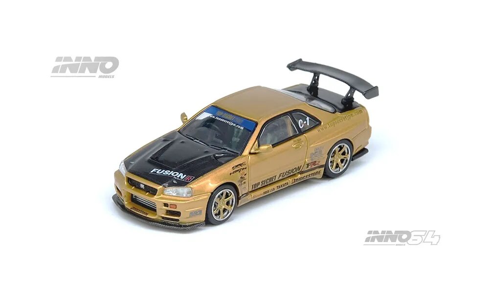 Машинка INNO MODELS 1/64 NISSAN R34 GT-R TOP SECRET gold IN64-R34TS-GOLD Diecast Alloy Car Model Collection Gift