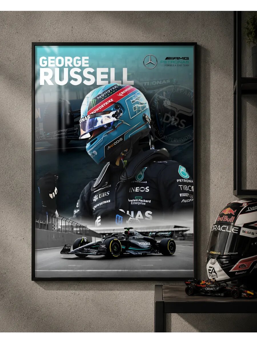 Постер Формула 1 George Russel A3 42X29.7 Mercedes Petronas