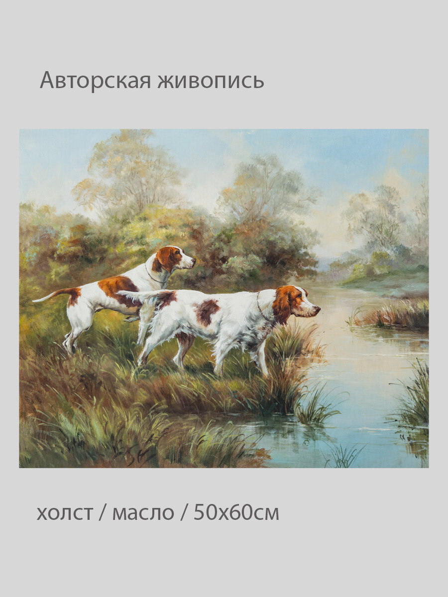 Картина маслом "Охотничьи собаки" 50х60см