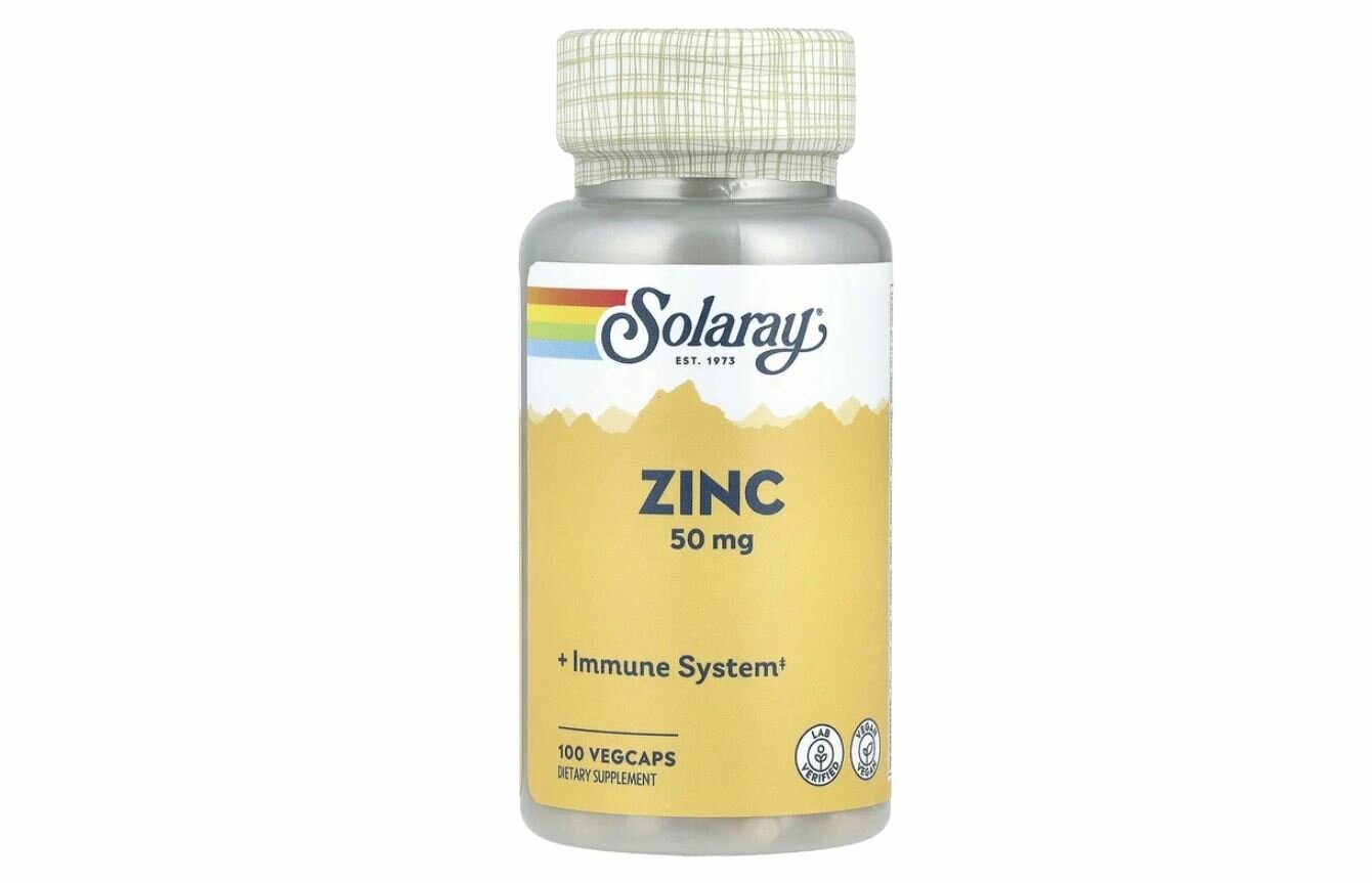 Solaray, Zinc, Цинк 50 мг (из аминокислотного хелата цинка), 100 растительных капсул