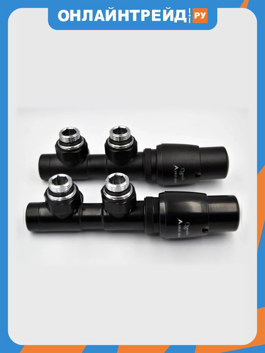 Комплект подключения Vario Term Twins 3/4"-3/4", термостатический угловой, правый чёрный матовый