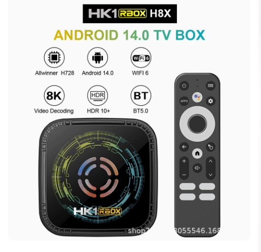 HK1 RBOX H8X восьмиъядерная сетевая приставка Android 14 TV BOX, 4G + 64G
