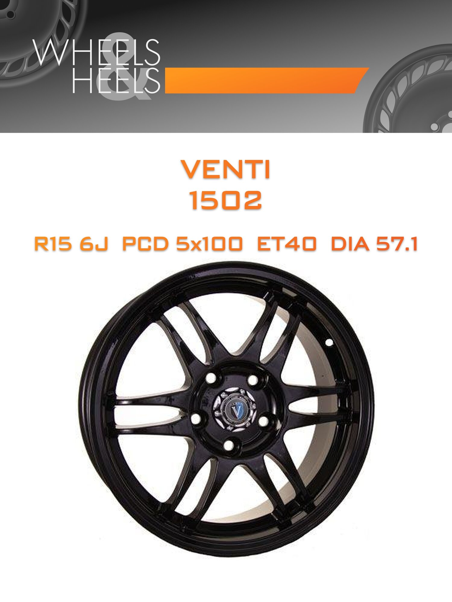 Диск автомобильный литой Venti 1502 15x6 5x100 et40 dia57.1 Чёрный