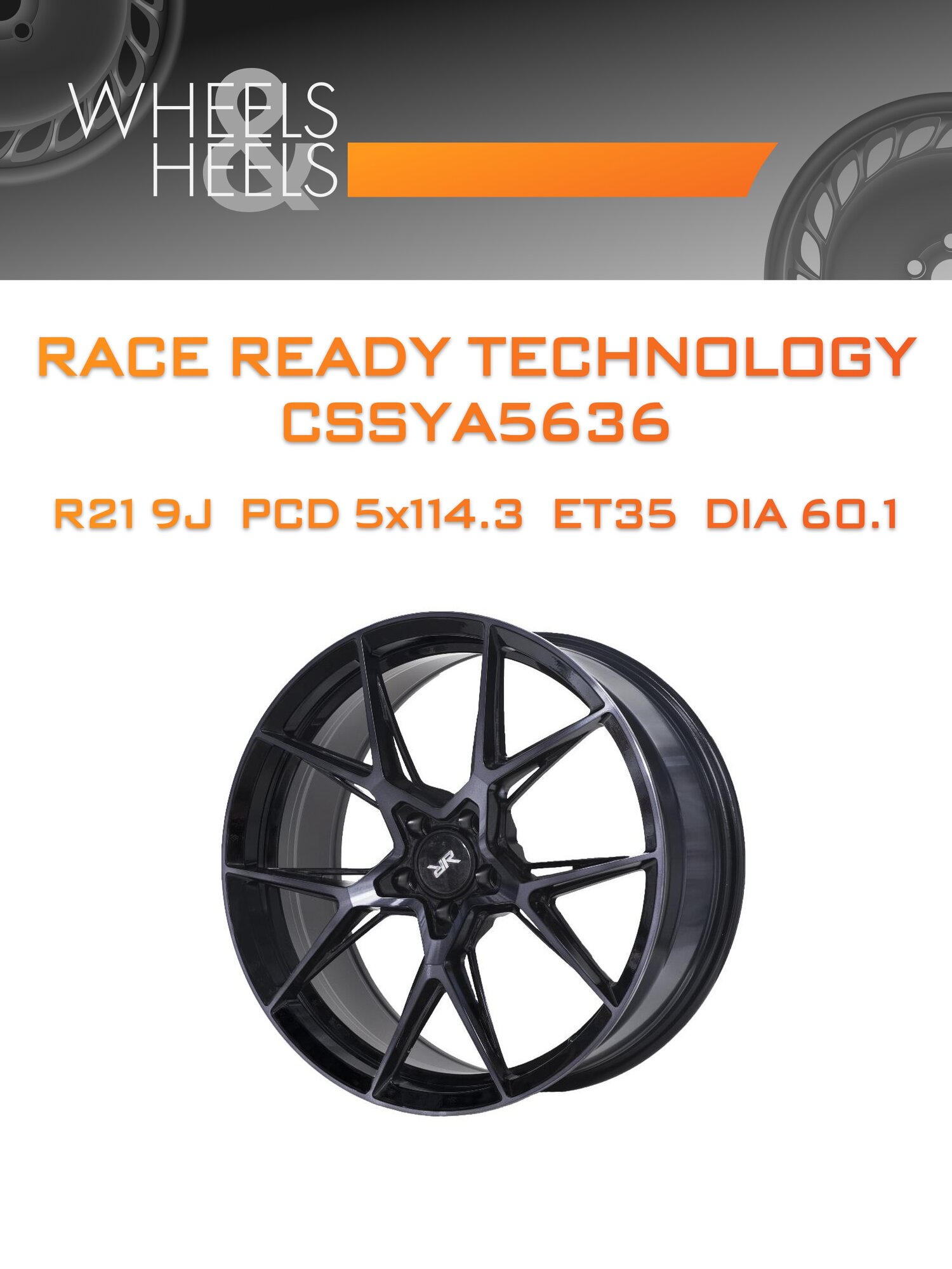 Диск Race Ready Technology CSSYA5636 21x9 5x114.3 et35 dia60.1 Чёрный глянцевый с проточкой, затемненный лак