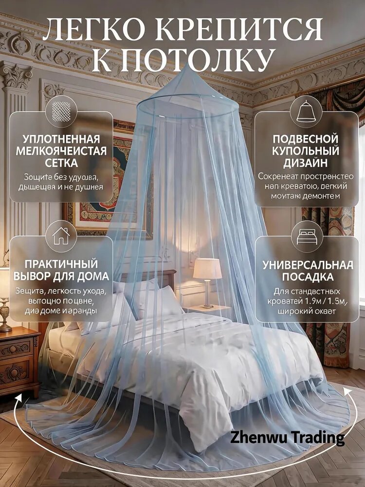 Подвесная круглая москитная сетка для кровати 1,5-1,8 м, плотная сетка, воздухопроницаемая, защита от комаров