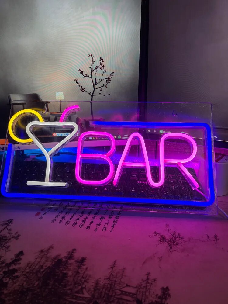Многоцветная светодиодная неоновая вывеска BAR размером 42х22 см с выключателем USB, настенный декор для бара, кафе, кальянной и домашней барной зоны