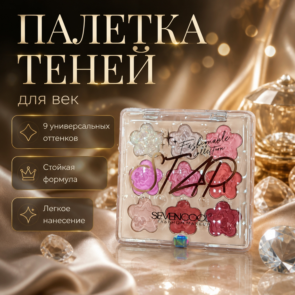 Тени для век Sevencool, 9 оттенков, шиммер, перламутр, розовые