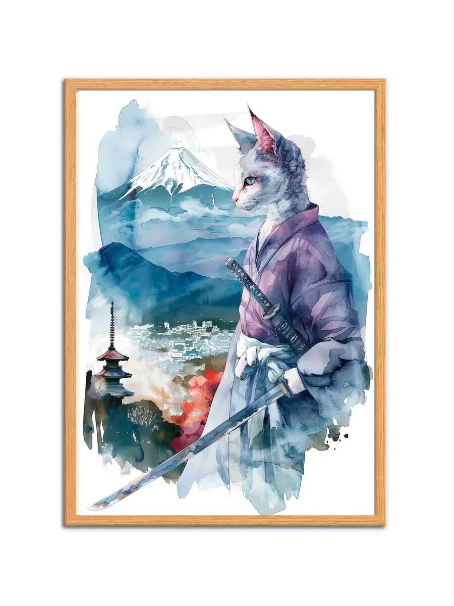 Корниш-рекс Кот Самурай 5, Плакат 30x42см