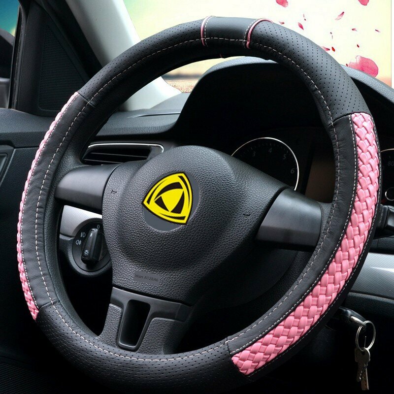 Премиум кожаный чехол для руля автомобиля, универсальный на все сезоны, спортивный стиль, цвет розовый, подходит для