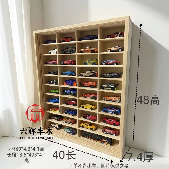 Деревянная стойка для хранения игрушечных машинок 1:64 масштаба с 36 отделениями и раздвижной дверцей для моделей