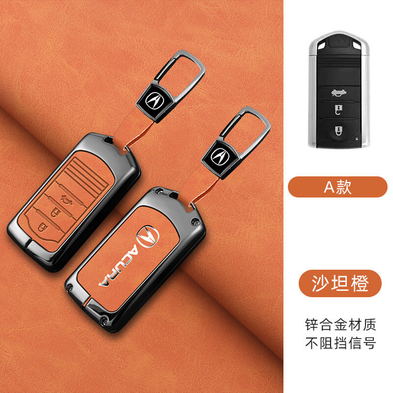 Чехол для ключа из натуральной кожи Acura Type A 3-кнопочный с креплением B01, Сатан-оранжевый для моделей