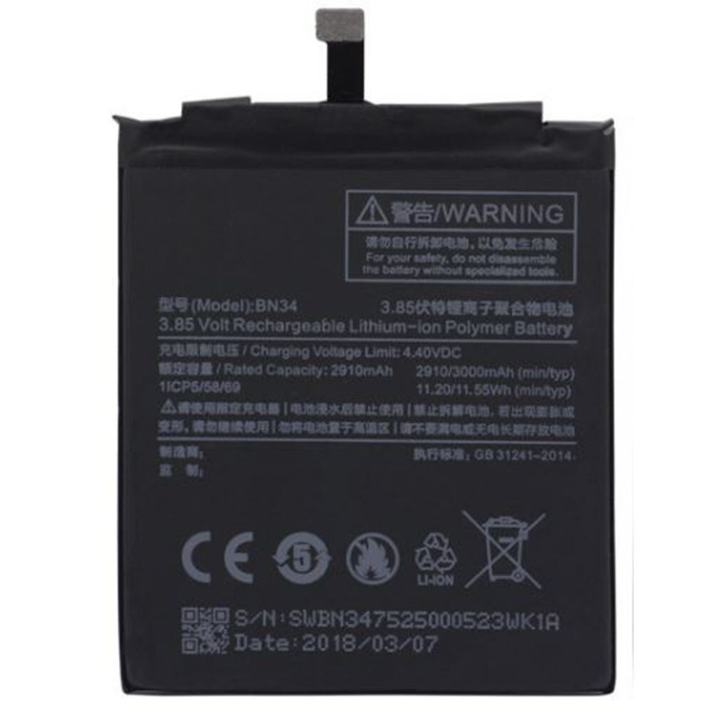 Аккумулятор для Xiaomi Redmi 5a 2910mAh (BN34)