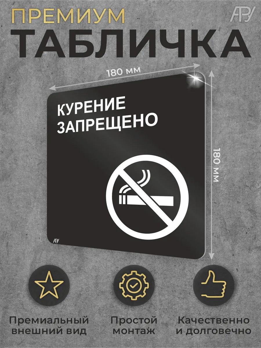 Черная табличка "Курение запрещено" квадратная