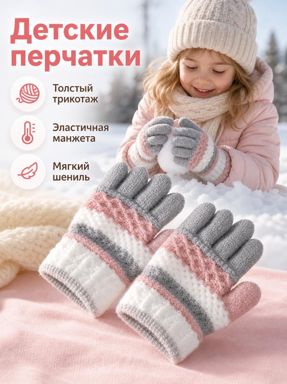 Перчатки  для детей, размер OneSize, серый