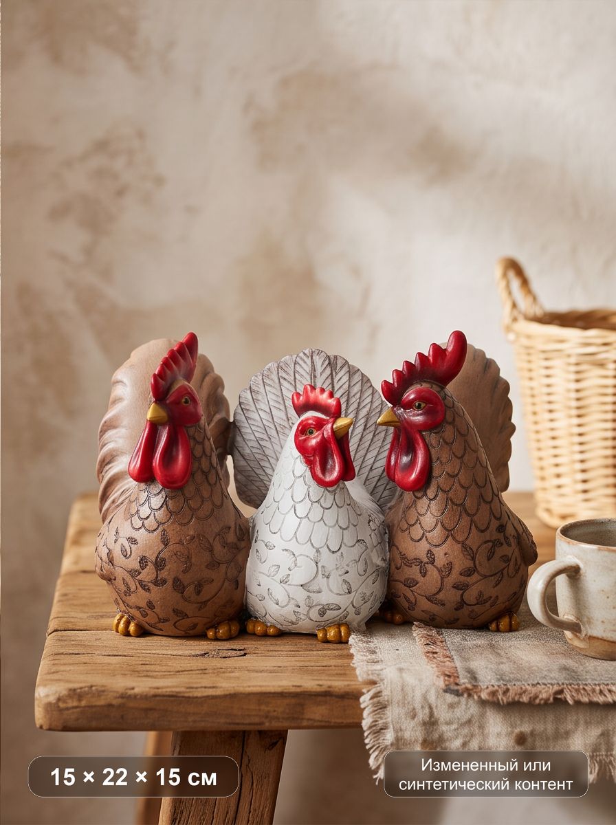 Фигурка декоративная "Курица с петухами", L22 W15 H15 см