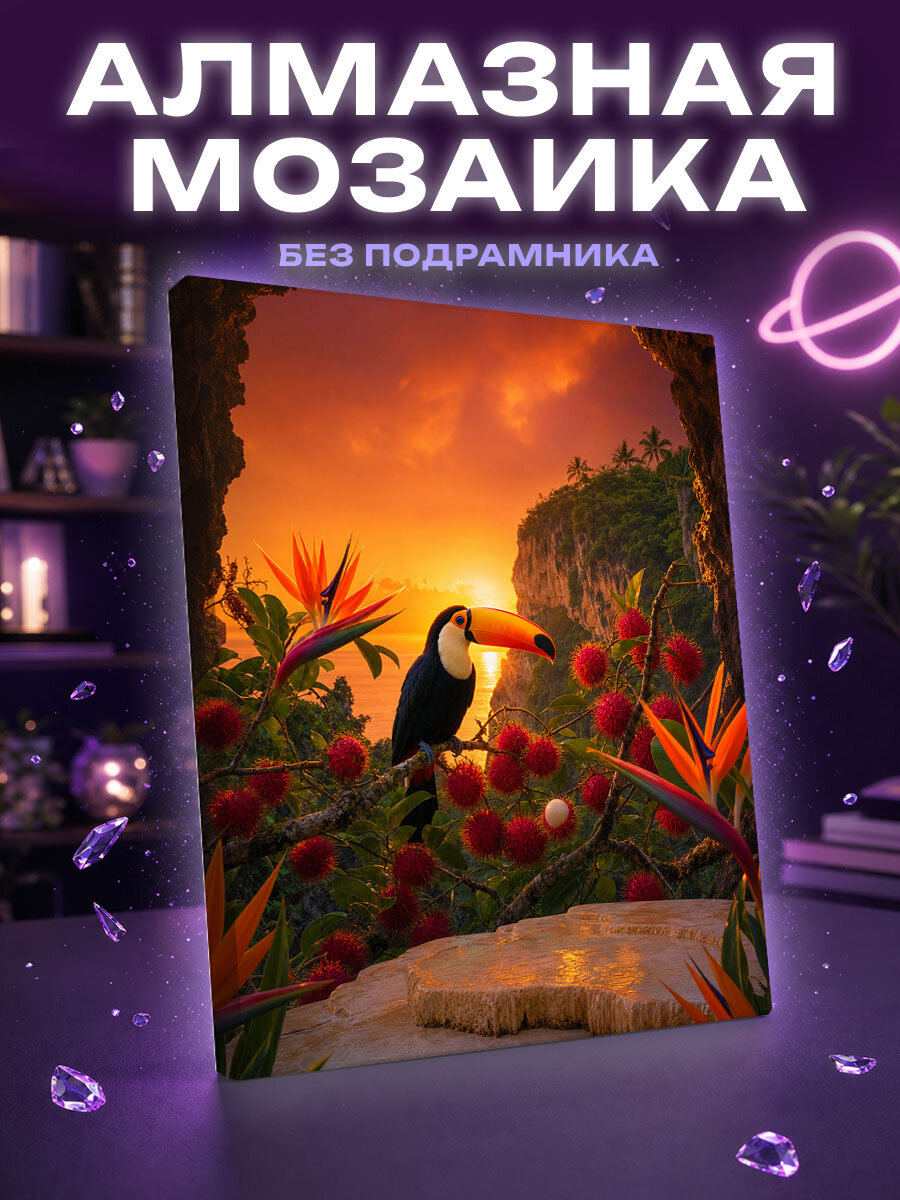 Алмазная мозаика Тукан в огне заката