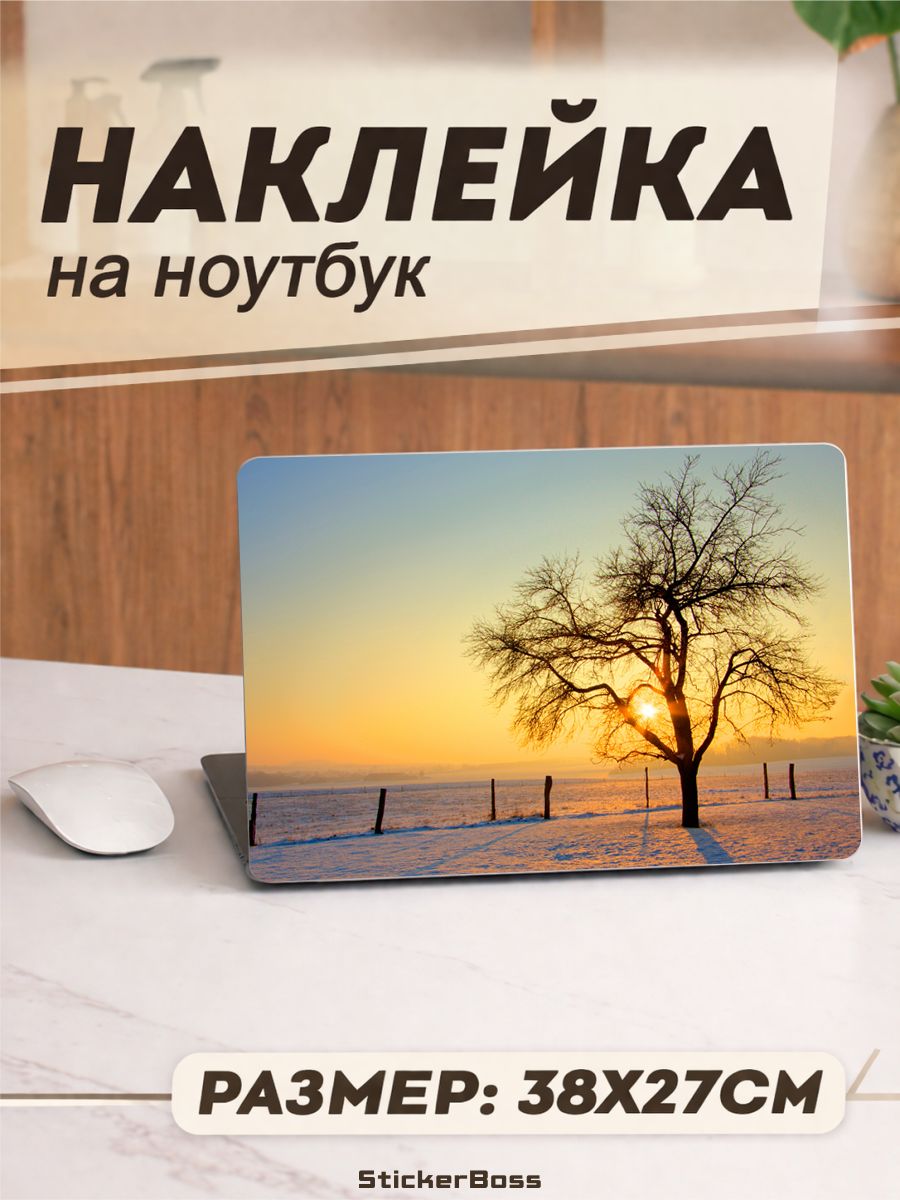 Наклейка на ноутбук Зимний рассвет 38х27 см