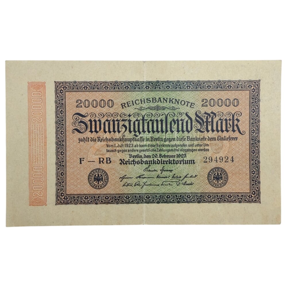 Веймарская республика (Германия) 20000 марок 1923 г. (ВЗ - Звёзды G&D, E) (Серия F-RB)